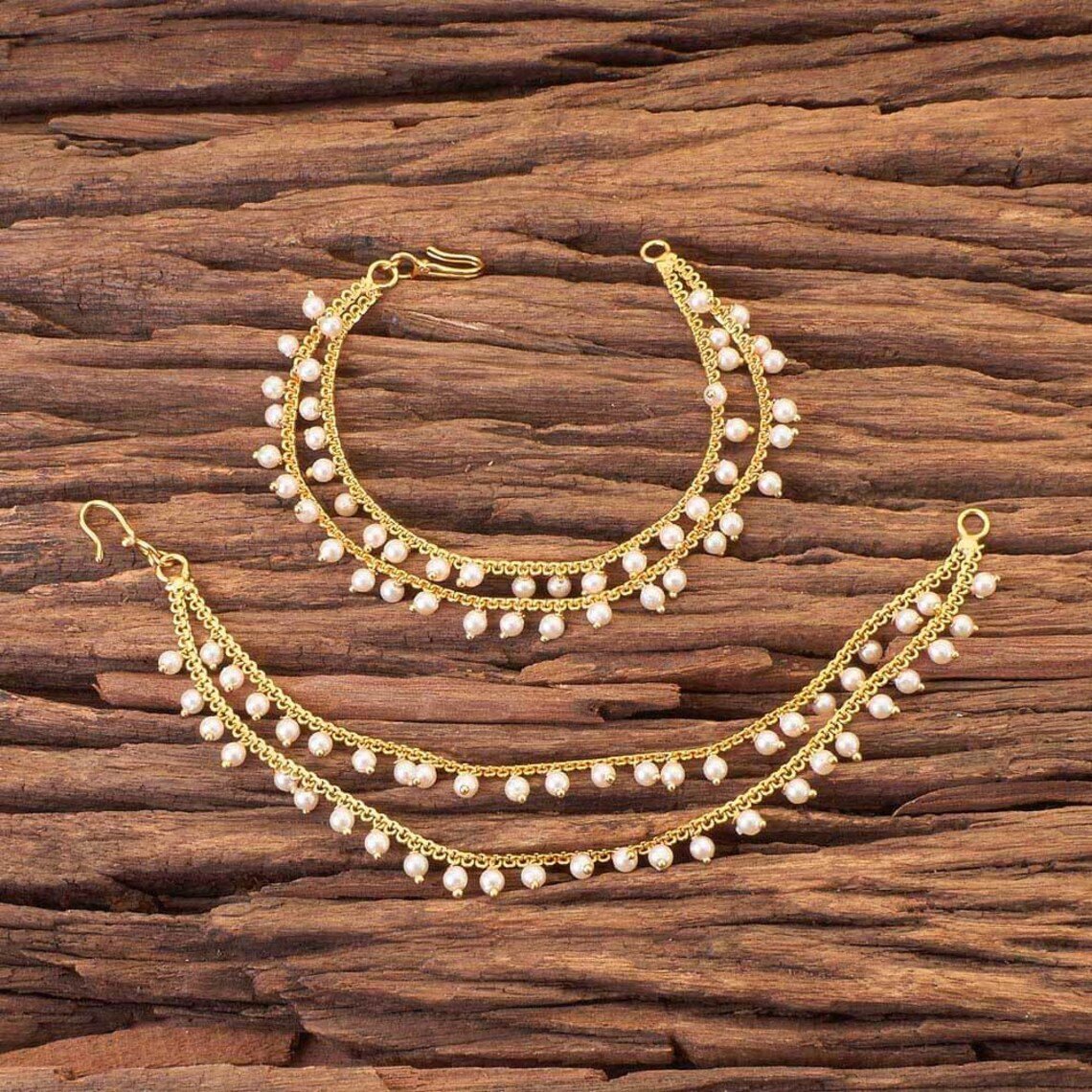 Gold Plated Pearl Ear Chain: Indian Bahubali Kaan Sahara - Etsy