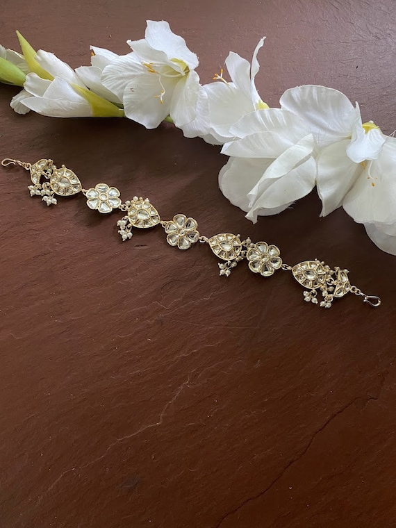 Kundan Pearl Sheesh Phool matte Gold Kundan Head Band bridal Matha Patti sheesh Patti matha Phool indian Bridal Jewelry pakistani Wedding Etsy