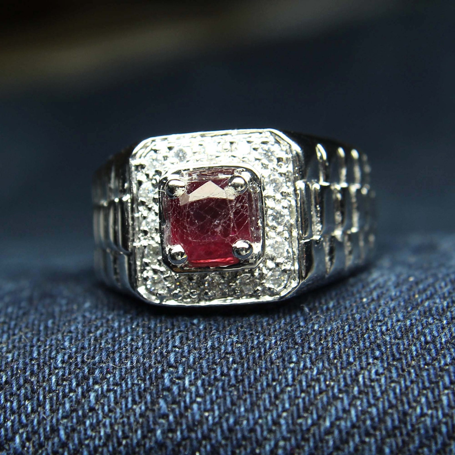 Natural Square Ruby Men's Ring/925 Solid Silver Men's | Etsy
