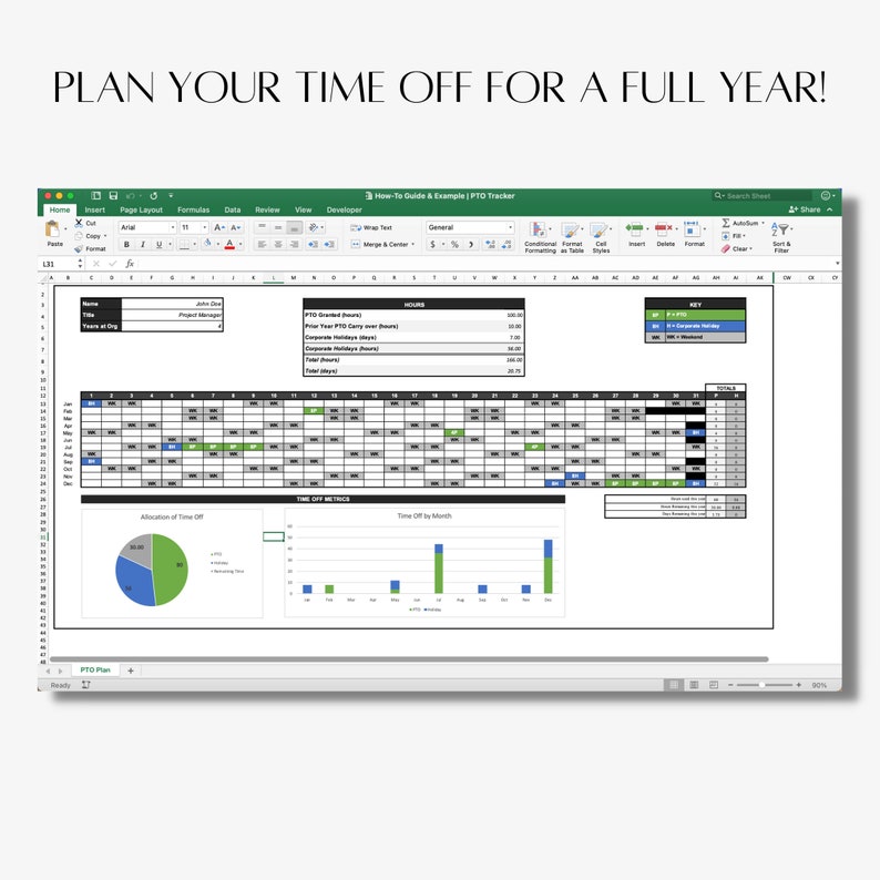 Digital PTO Tracker - Excel Template - Organization & Planning - Work ...