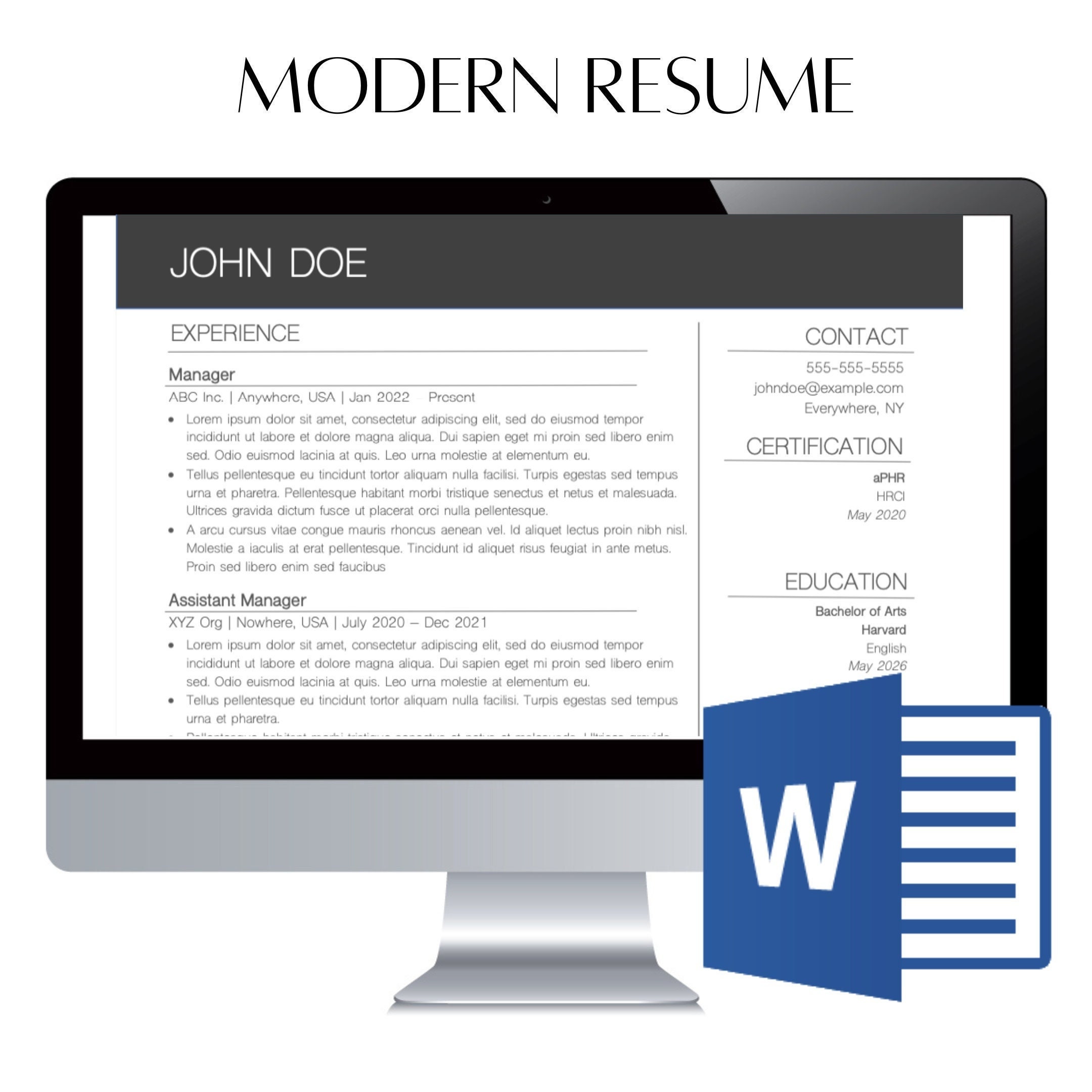Modern - Resume Template - Microsoft Word File - Job Search ...