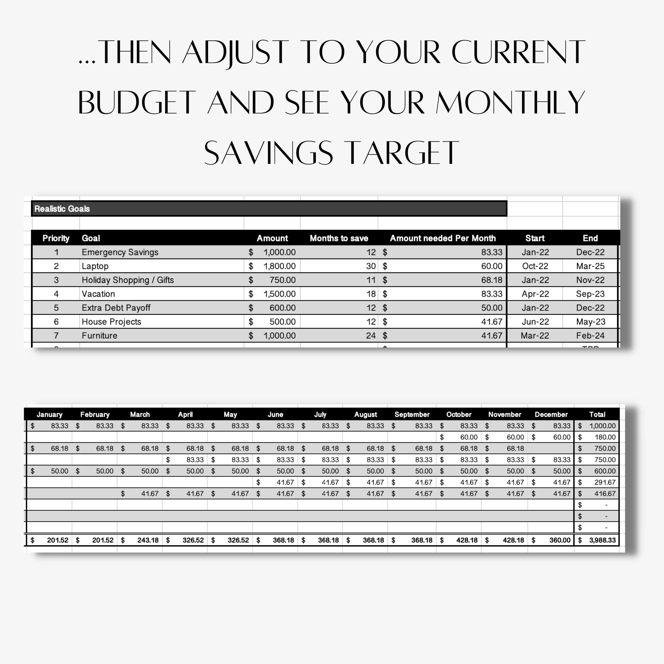 Financial Goals Digital Planner - Excel Template - Personal ...