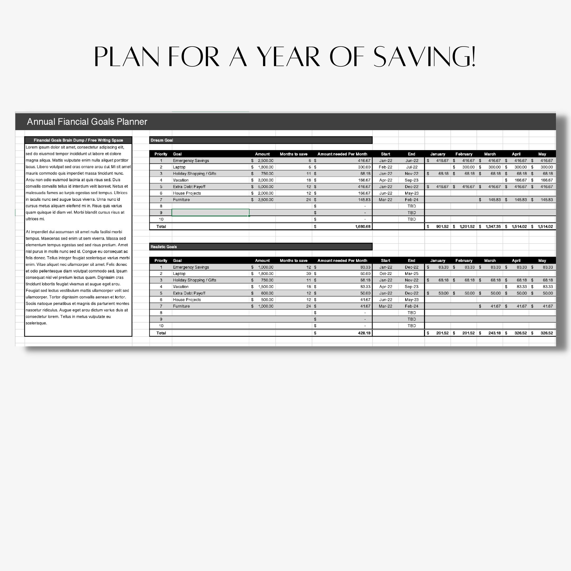 Financial Goals Digital Planner - Excel Template - Personal ...