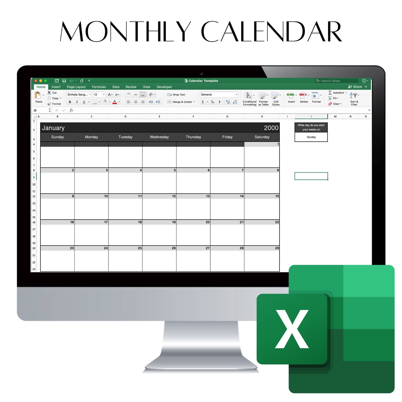 Monthly Calendar - Excel Template - Organization & Planning - Etsy