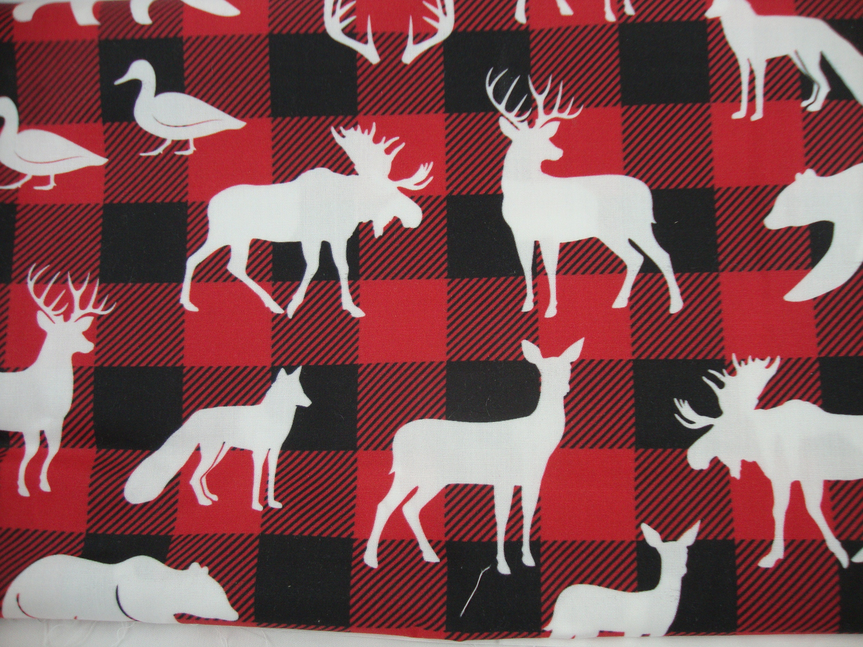 Moose Deer Antler Bear Red/black Plaid Spoonflower Fabric | Etsy