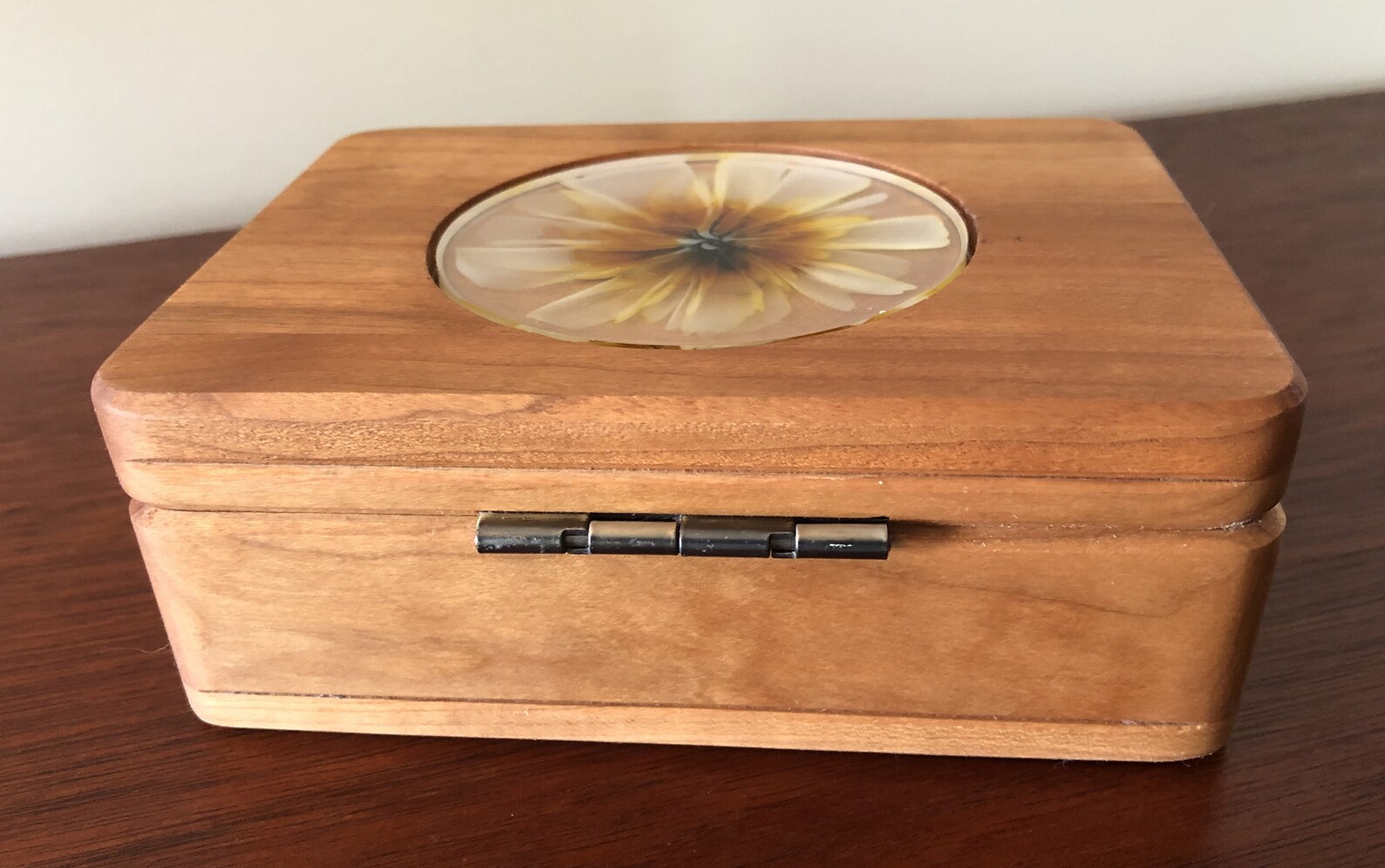 Wooden Jewelry Box: Cherry Wooden Jewelry Box With Resin Inlay “daisy ...