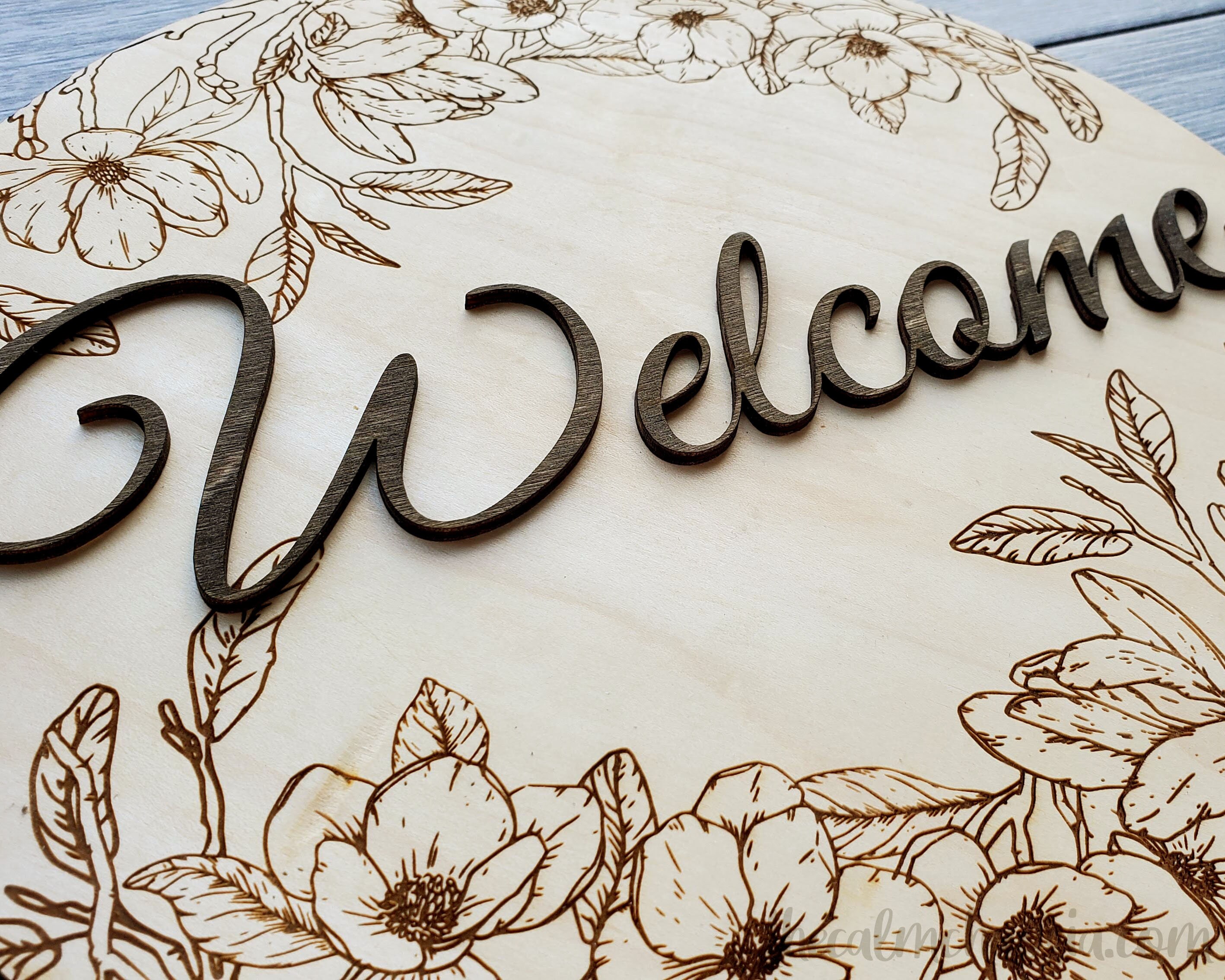 Magnolia Flower Round Welcome Sign - Laser Engraved - Etsy