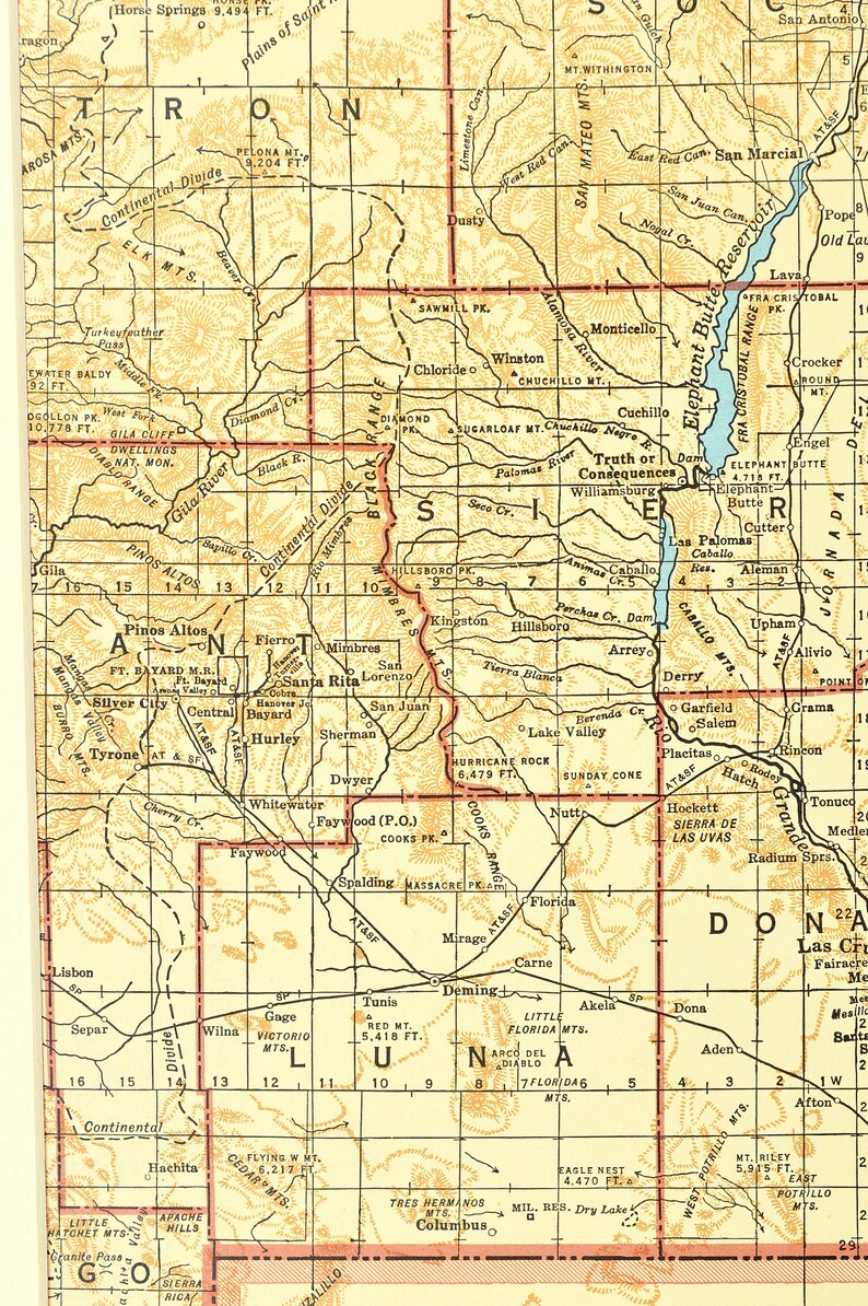 Southwest New Mexico Map of Southern New Mexico Vicinity Area | Etsy