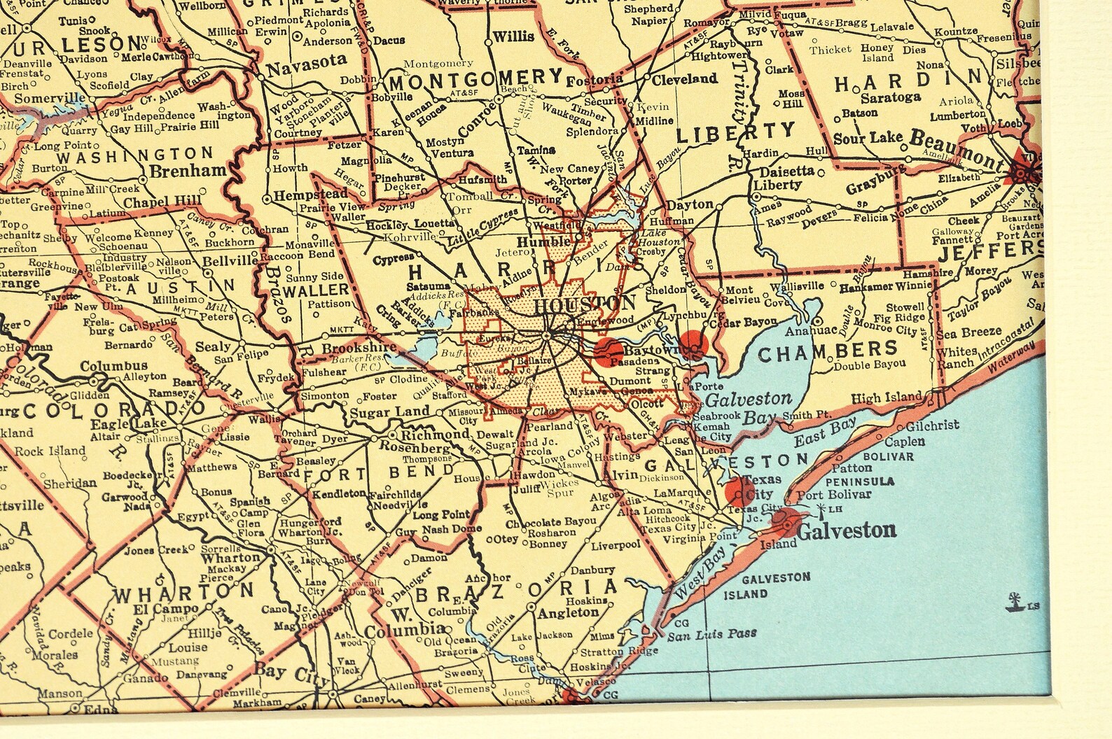 Central Texas Map of Houston Vicinity Area Map Ready to Frame | Etsy