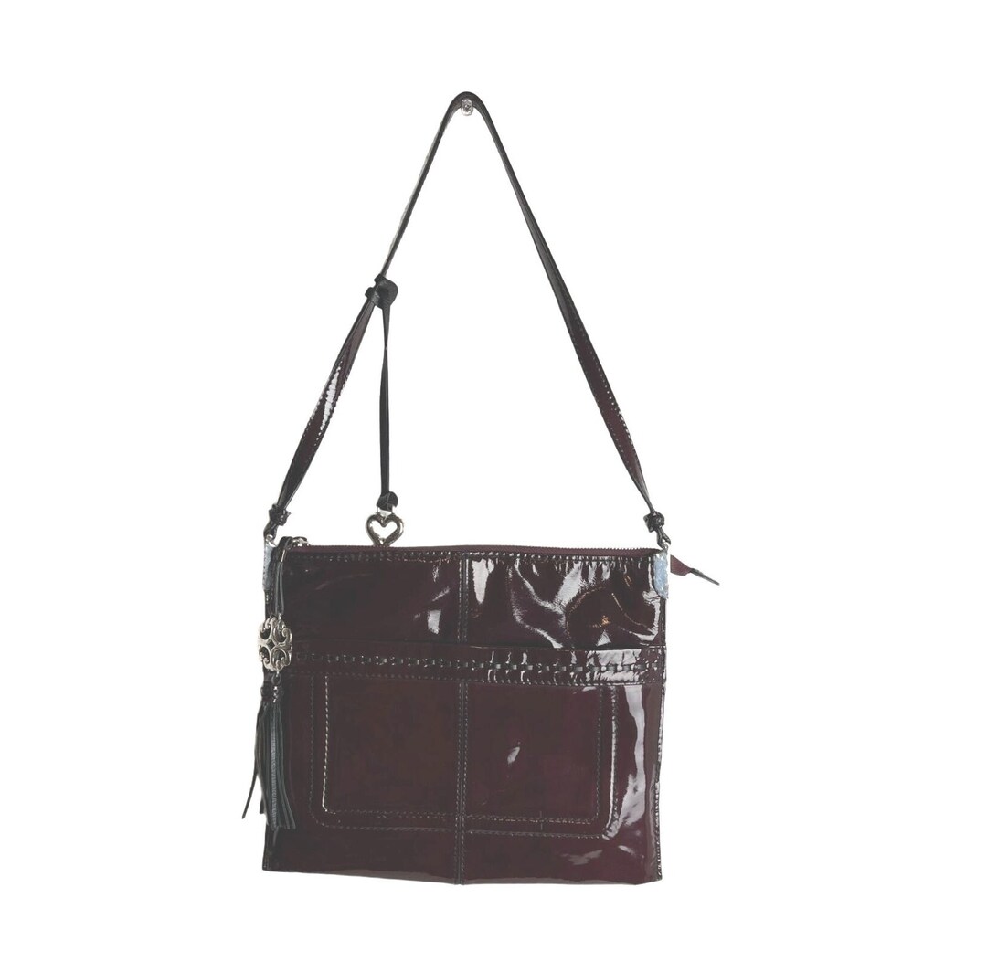 Brighton Maroon Patent Leather Shoulder Bag With Black Contrasting ...