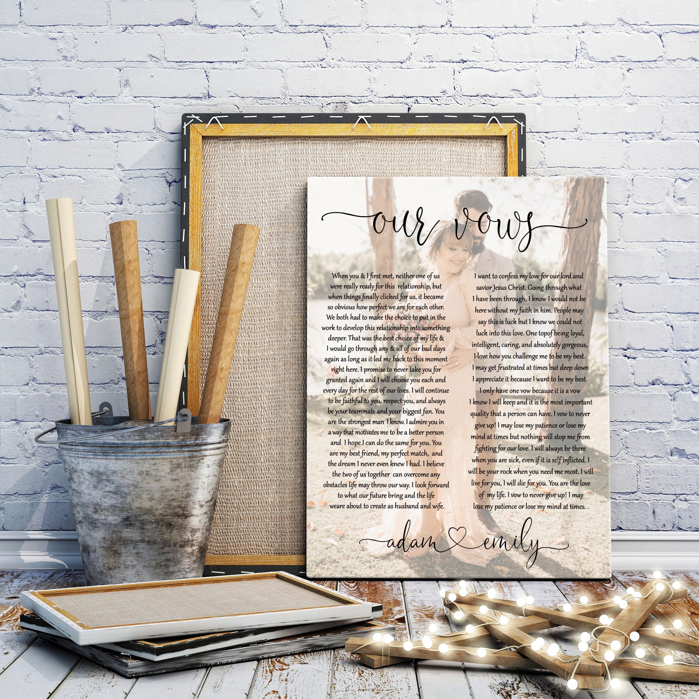 Custom Wedding Photo and Vows Canvas Couple Christmas Gift | Etsy