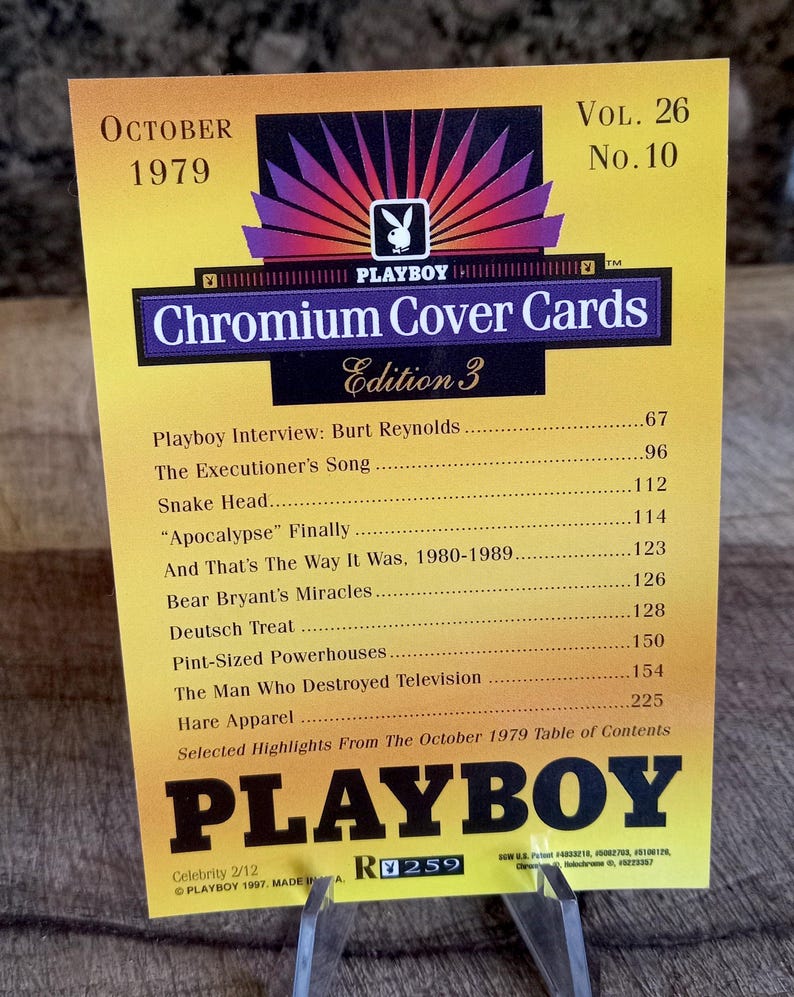 1995 Playboy Chromium REFRACTOR Celebrity Cover Card / Burt Reynolds ...
