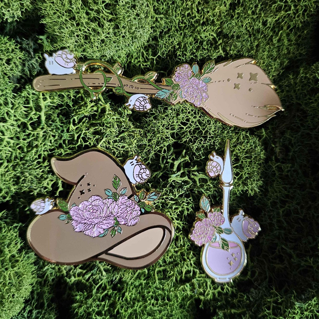 Cottage Witch Enamel Pins Set | Witch Hat, Potion Bottle, Broomstick ...