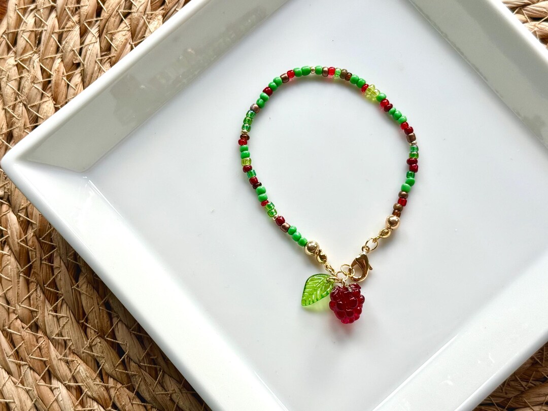 The Forager: Raspberry Charm, Woodland Glass Beads, 18K Gold Clasp - Etsy