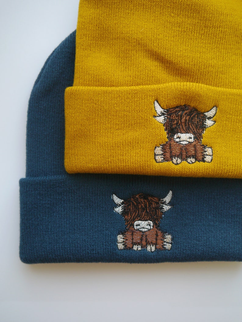 Cute Scottish Highland Cow Embroidered Beanie - Etsy