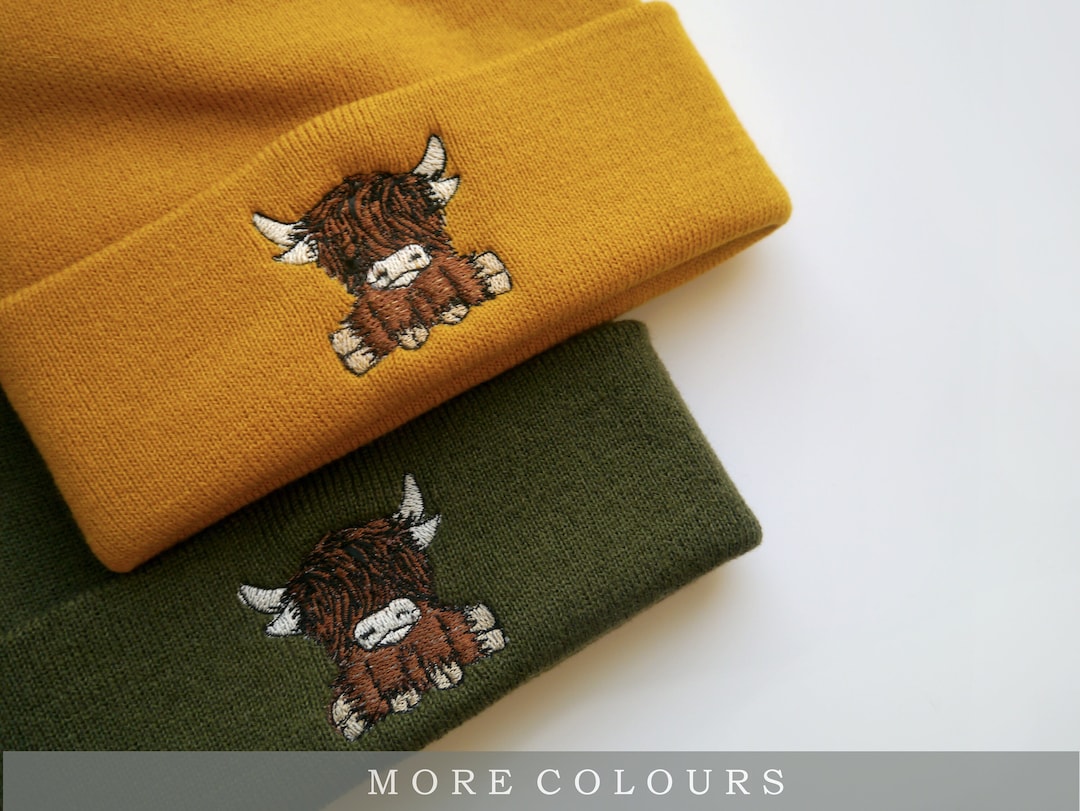 Cute Scottish Highland Cow Embroidered Beanie - Etsy