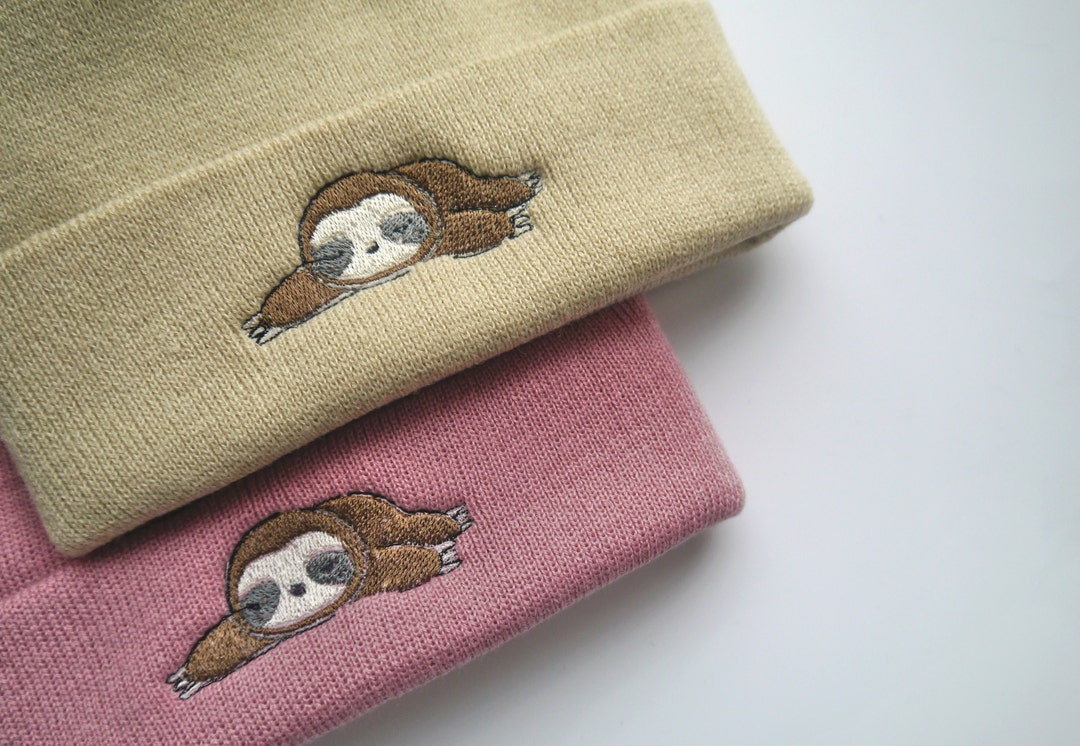 Cute Sloth Embroidered Beanie - More Colours - Free Delivery - Etsy