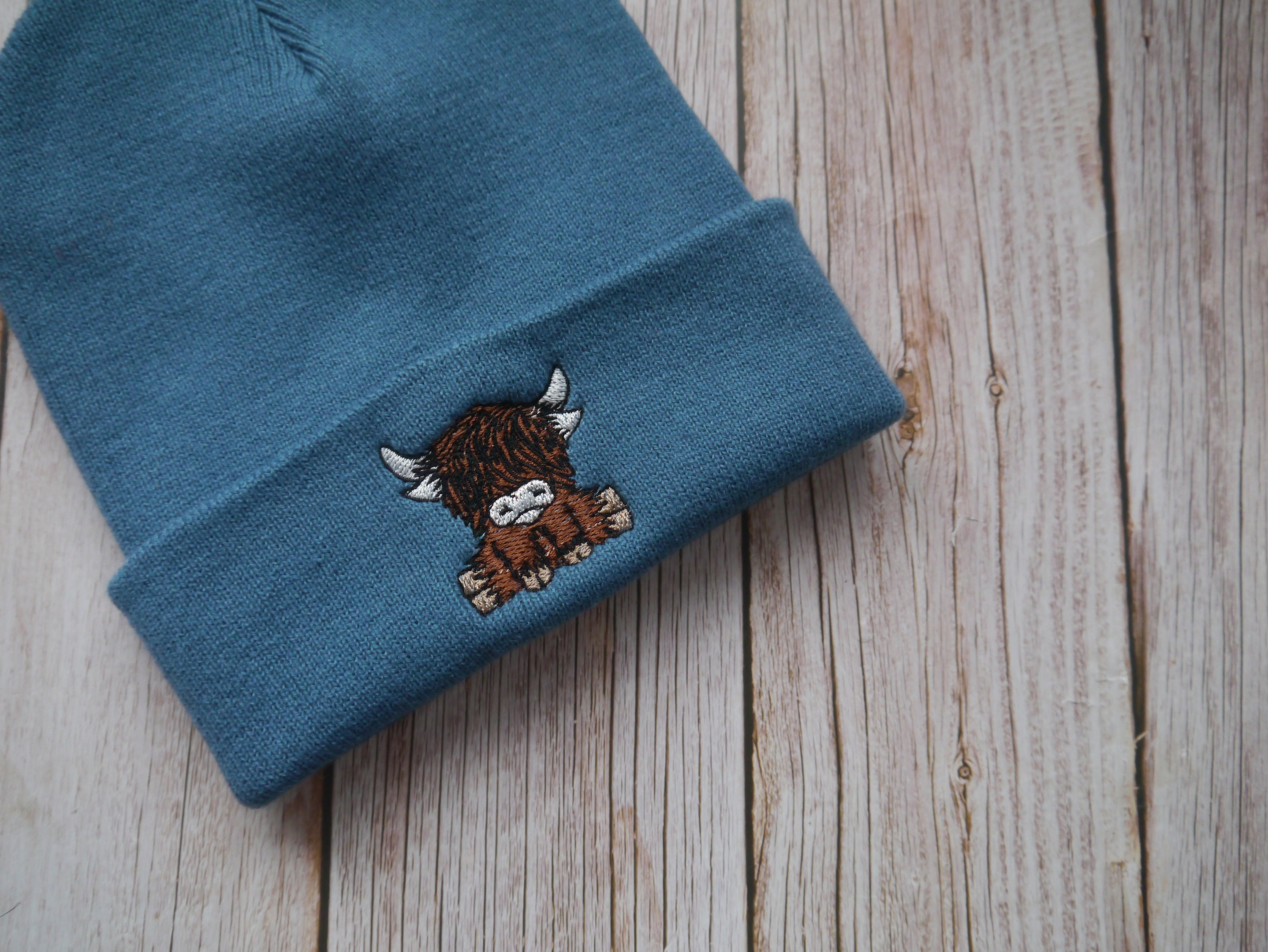 Cute Scottish Highland Cow Embroidered Beanie - Etsy UK