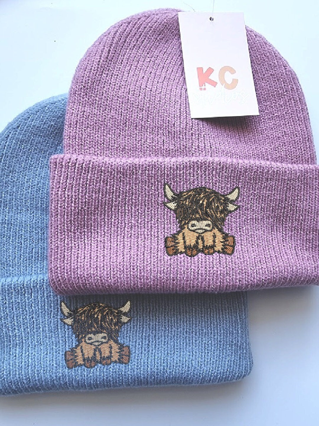 Lovely Scottish Highland Cow Embroidered Deep Ribbed Beanie - Free ...