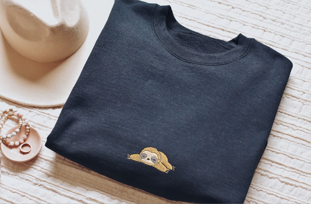 Cute Sleeping Sloth Embroidered Adult Sweatshirt Jumper - More Colours ...