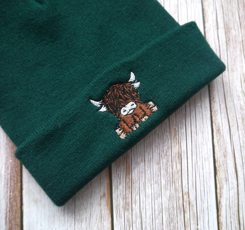 Cute Scottish Highland Cow Embroidered Beanie - Etsy UK