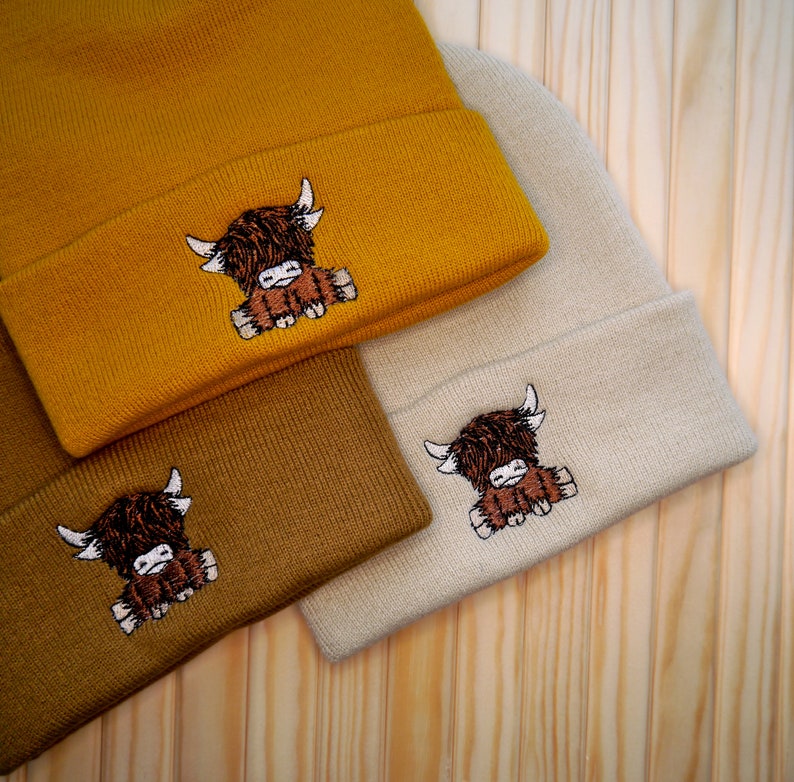 Cute Scottish Highland Cow Embroidered Beanie - Etsy