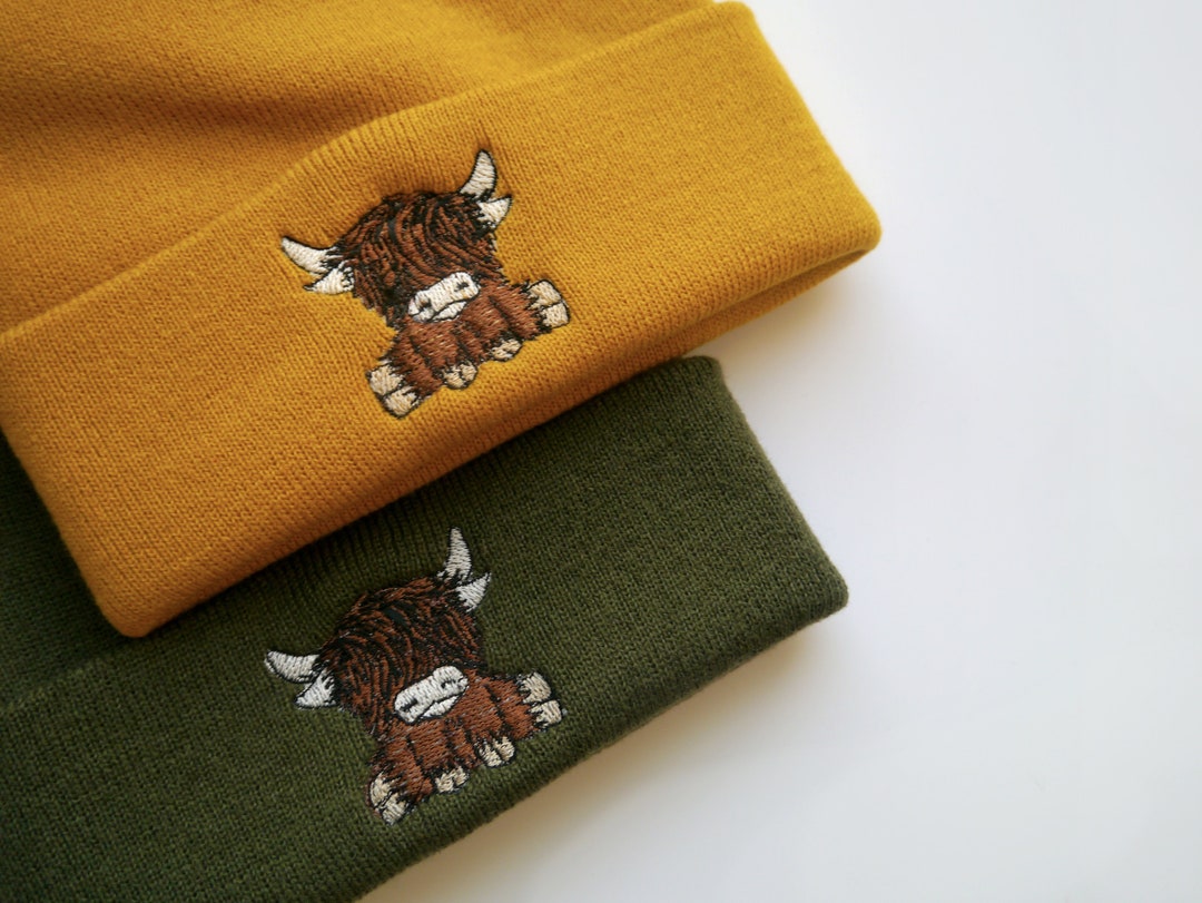 Cute Scottish Highland Cow Embroidered Beanie - Etsy