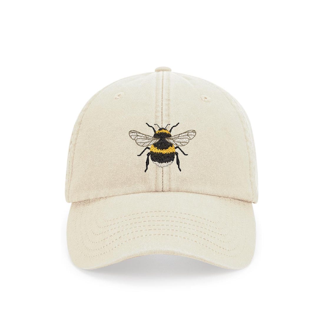 Fun Bumblebee Embroidered Vintage Style Cap - 100% Brushed Cotton ...
