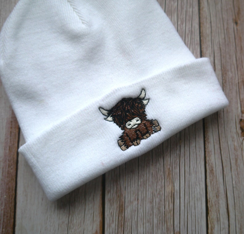 Cute Scottish Highland Cow Embroidered Beanie - Etsy
