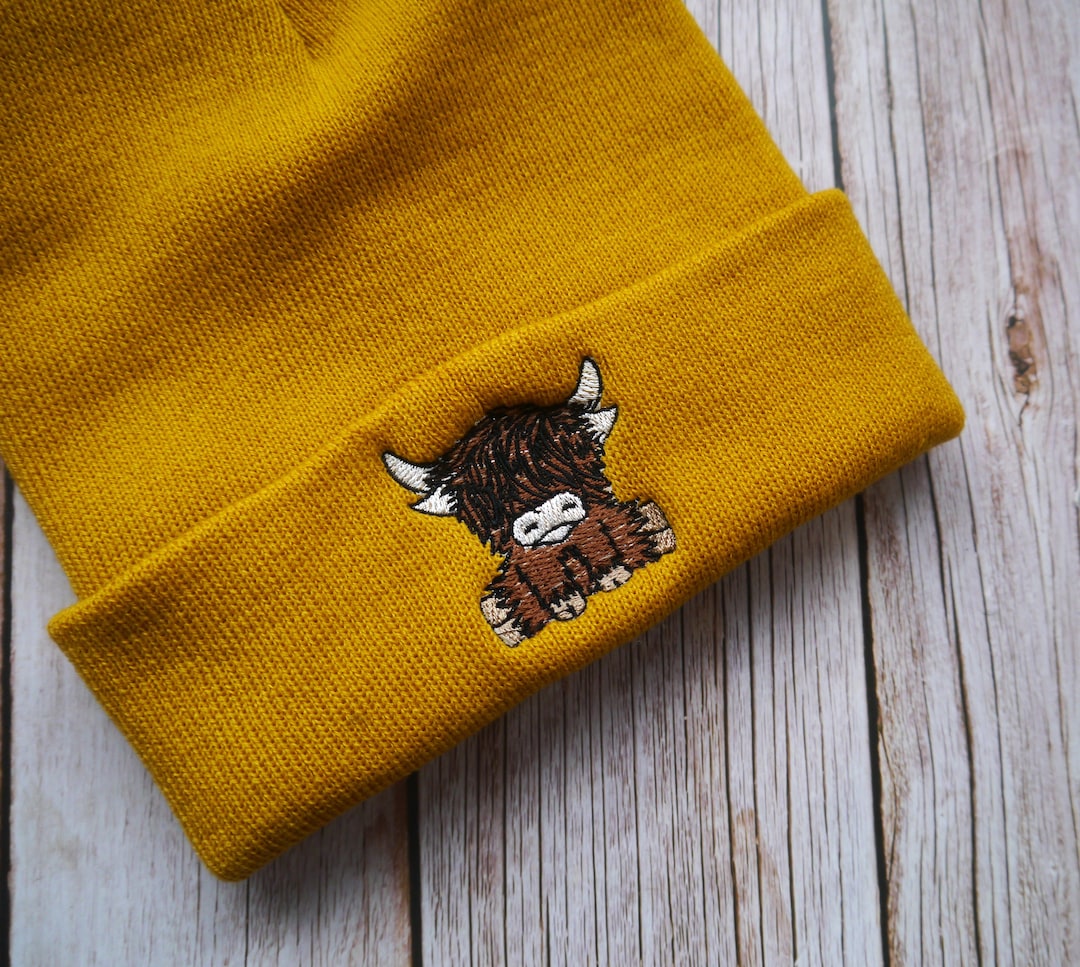 Cute Scottish Highland Cow Embroidered Beanie - Etsy UK