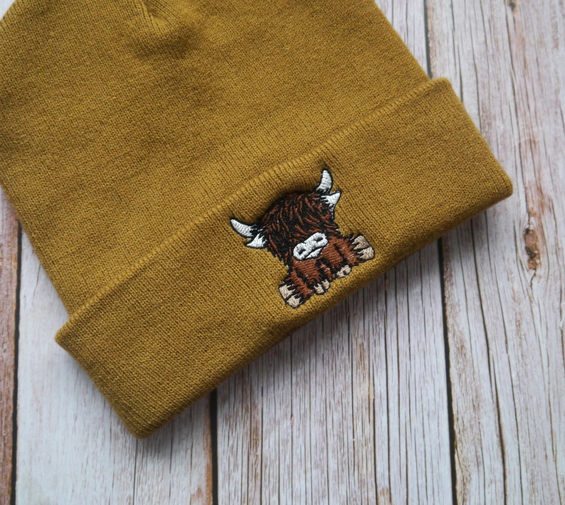 Cute Scottish Highland Cow Embroidered Beanie - Etsy UK