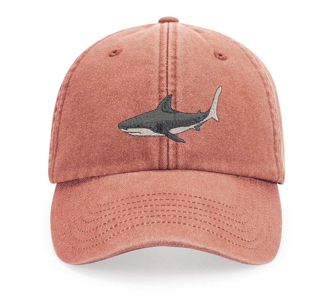 Super Cool Shark Embroidered Vintage Style Cap - 100% Brushed Cotton ...