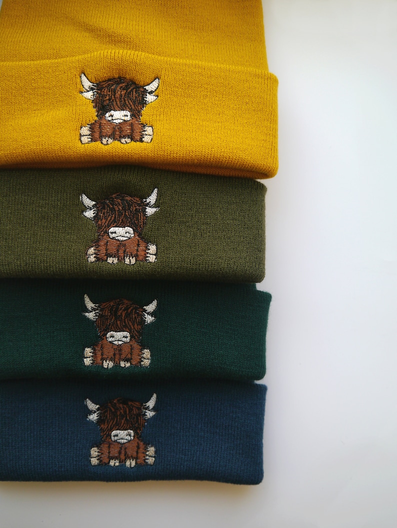 Cute Scottish Highland Cow Embroidered Beanie - Etsy