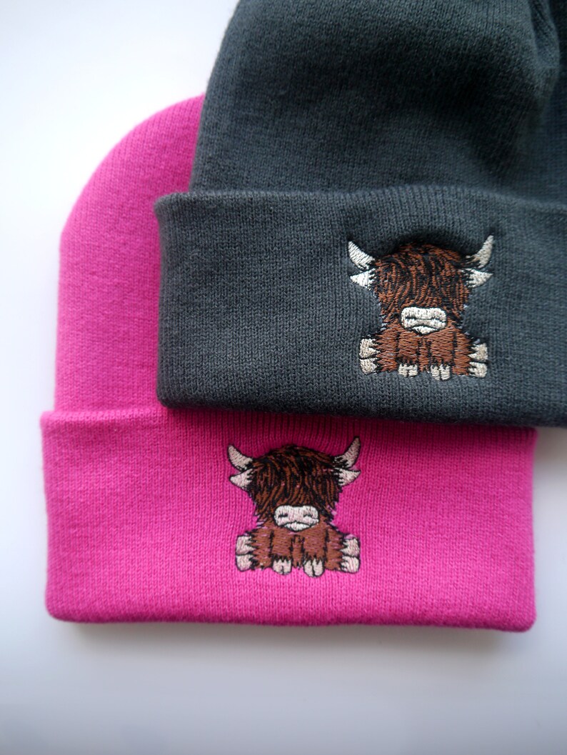 Cute Kids Scottish Highland Cow Embroidered Beanie - Etsy