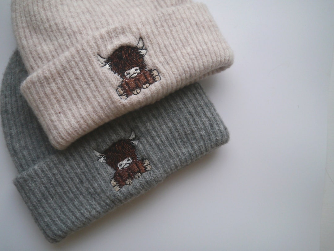 Cute Scottish Highland Cow Embroidered Cosy Ribbed Beanie - Etsy