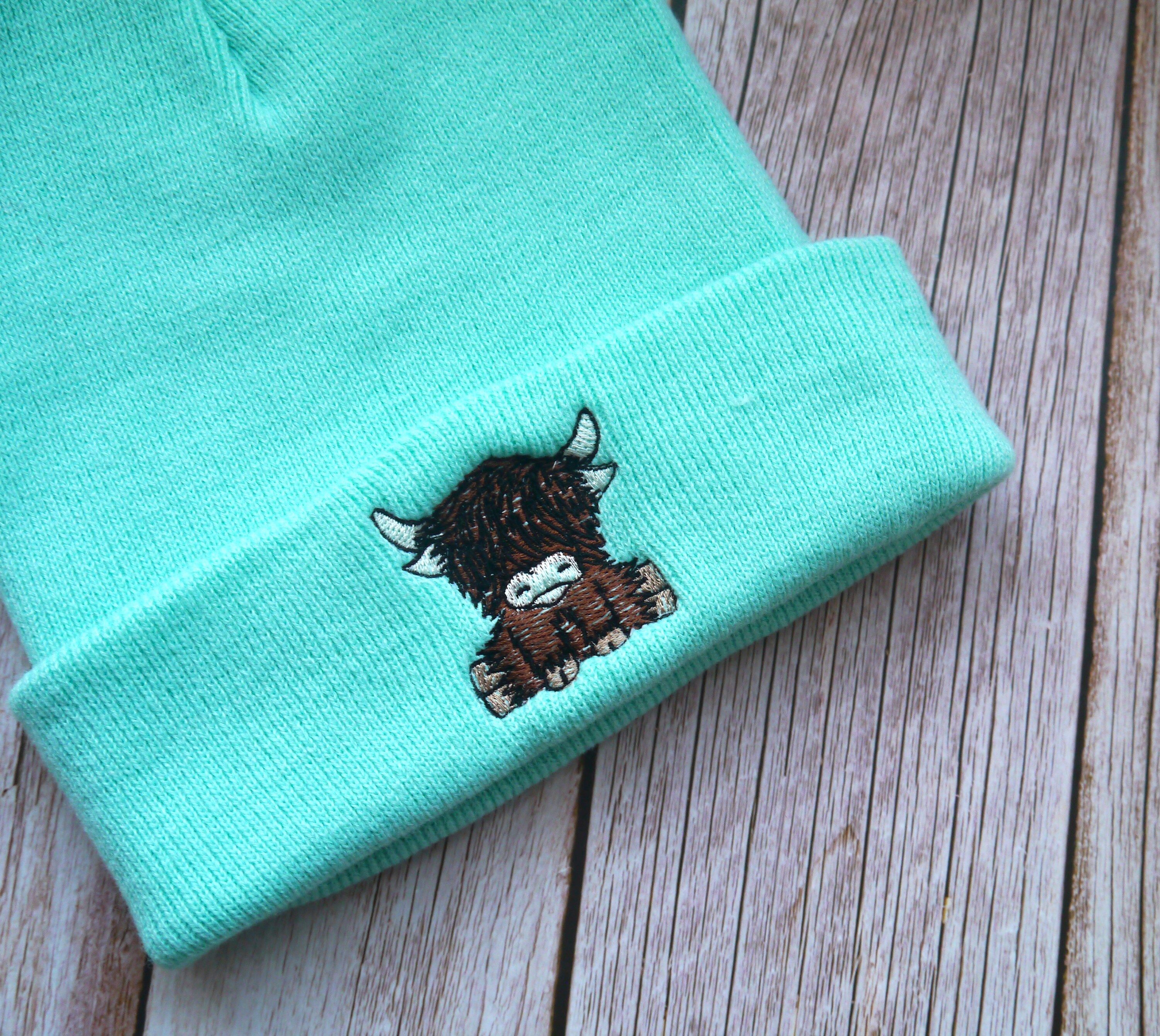 Cute Scottish Highland Cow Embroidered Beanie - Etsy UK