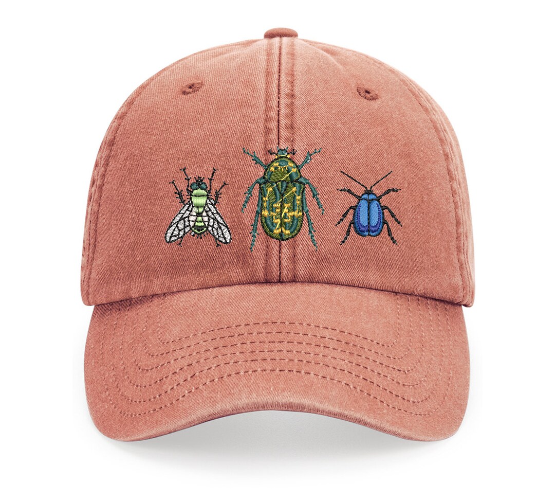 Fun Minibeast Bugs Embroidered Vintage Style Cap - 100% Brushed Cotton ...