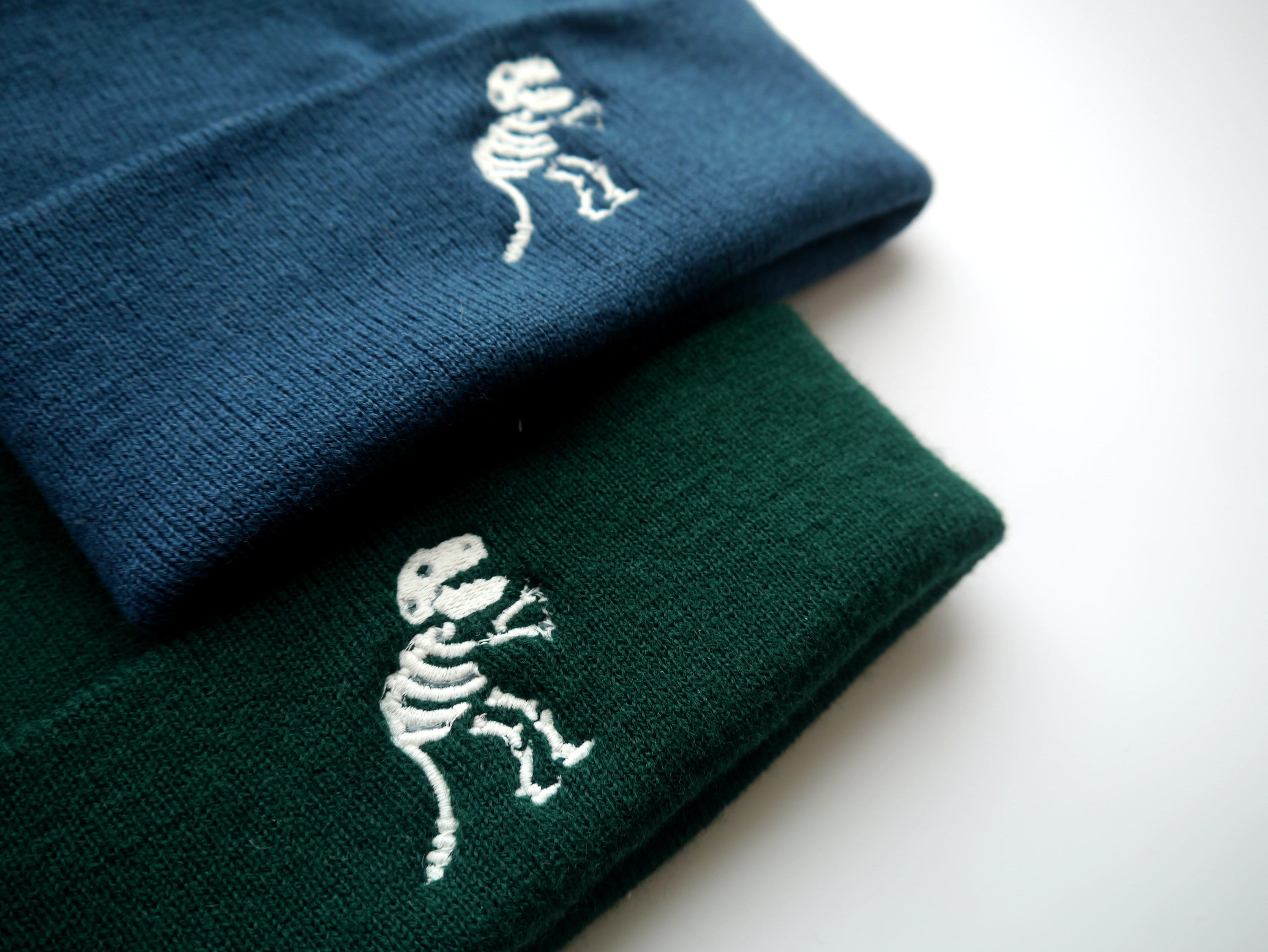 Glow in the Dark Dinosaur T-rex Skeleton Embroidered Beanie - More ...