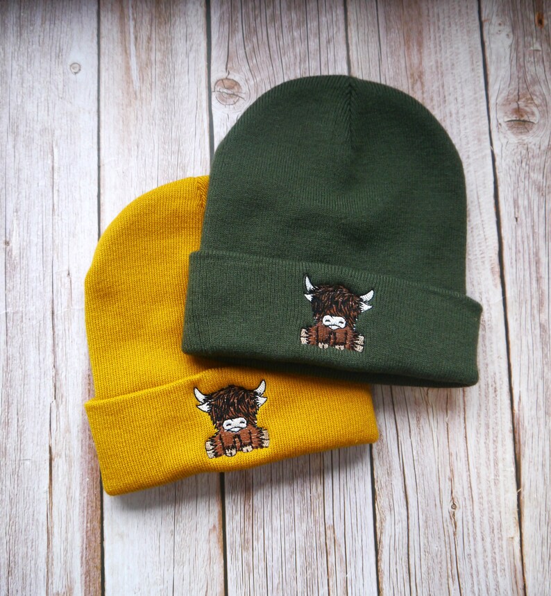 Cute Scottish Highland Cow Embroidered Beanie - Etsy