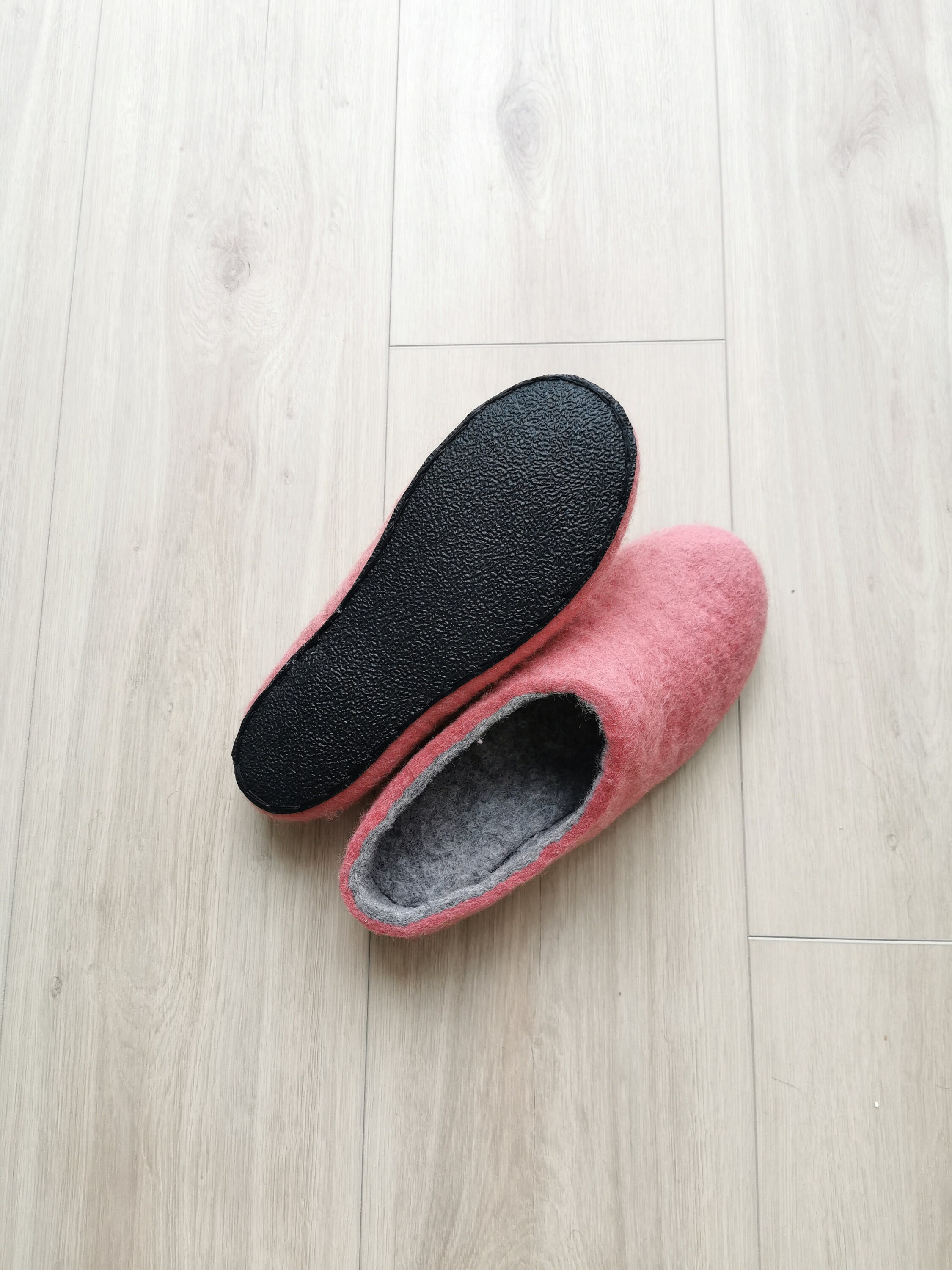Wool Slippers With Black Rubber Sole / Pink Slippers / - Etsy