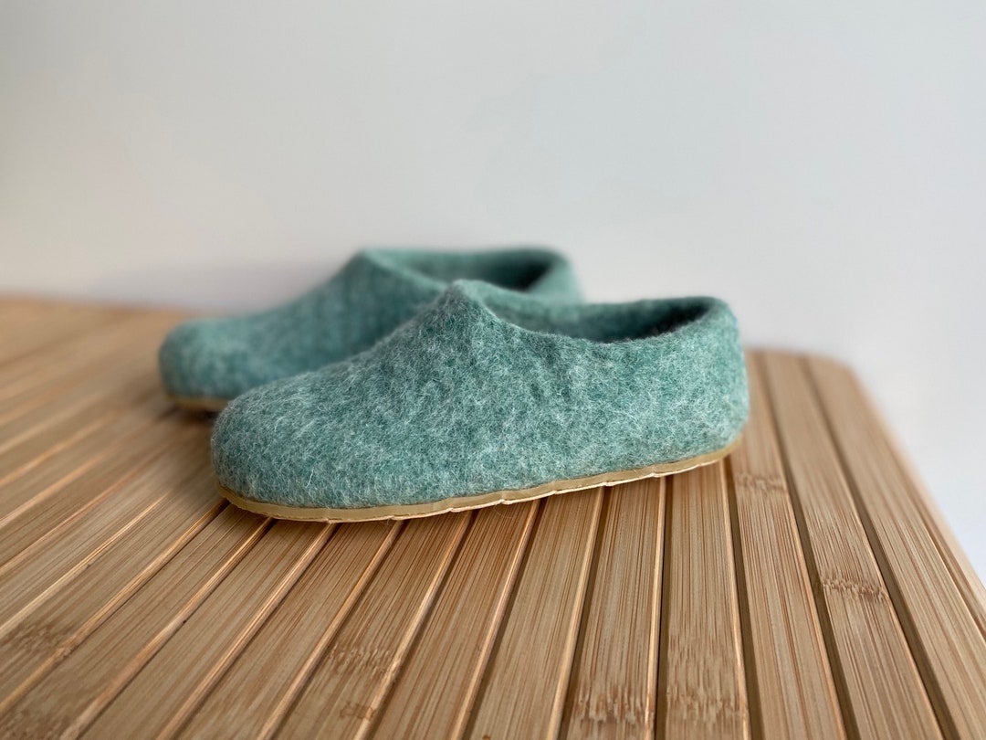 Mint Wool Kids Slippers: Handmade Felted Booties - Etsy