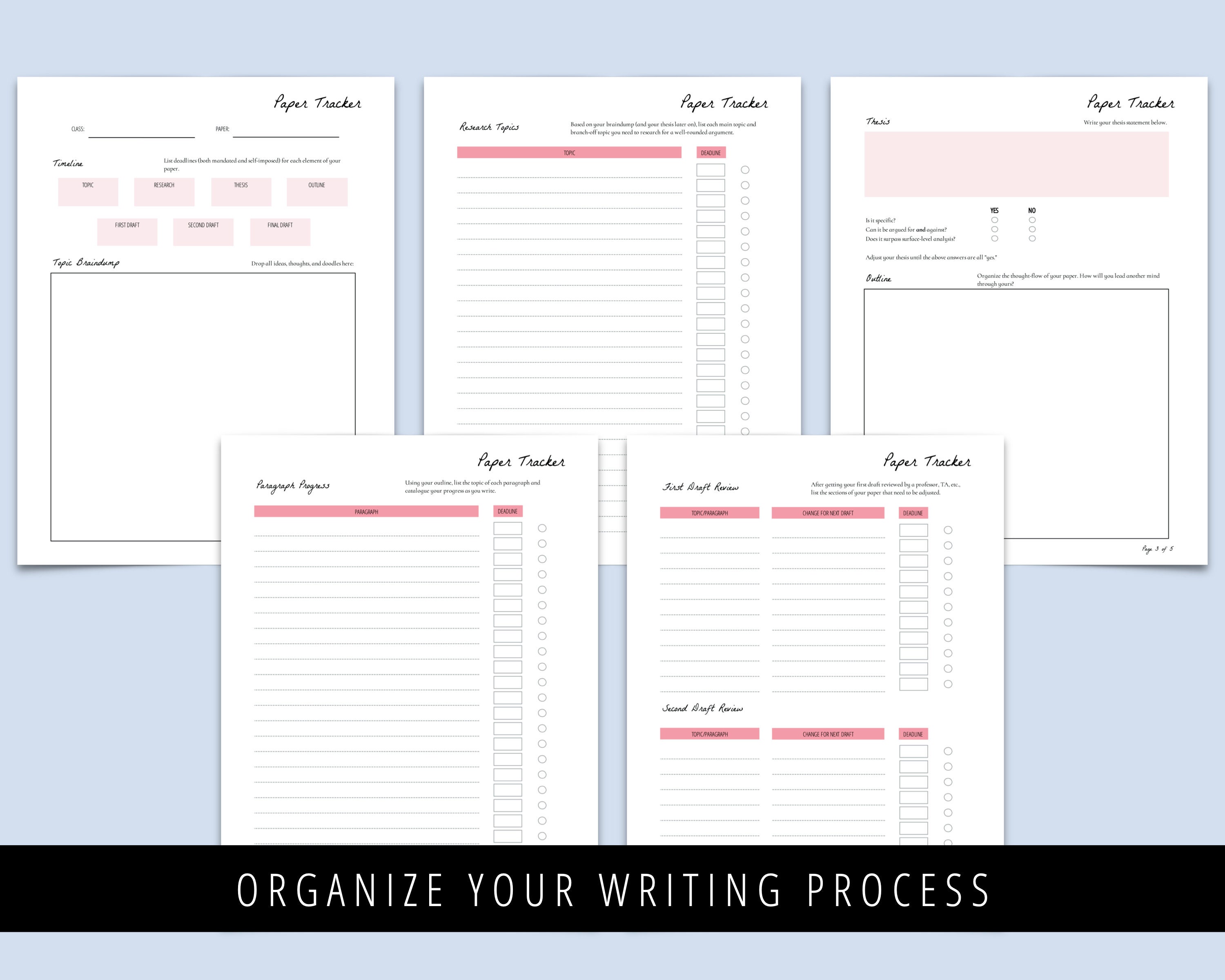 Paper Tracker | Essay Outline Printable, Printable Writing Schedule ...