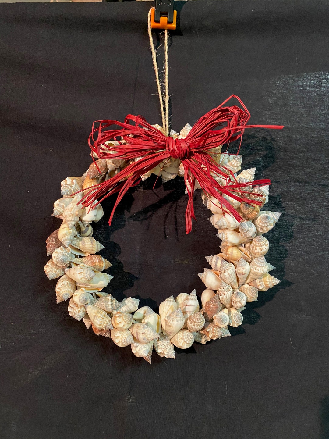 Shell Wreath With Red Raffia Bow - Etsy