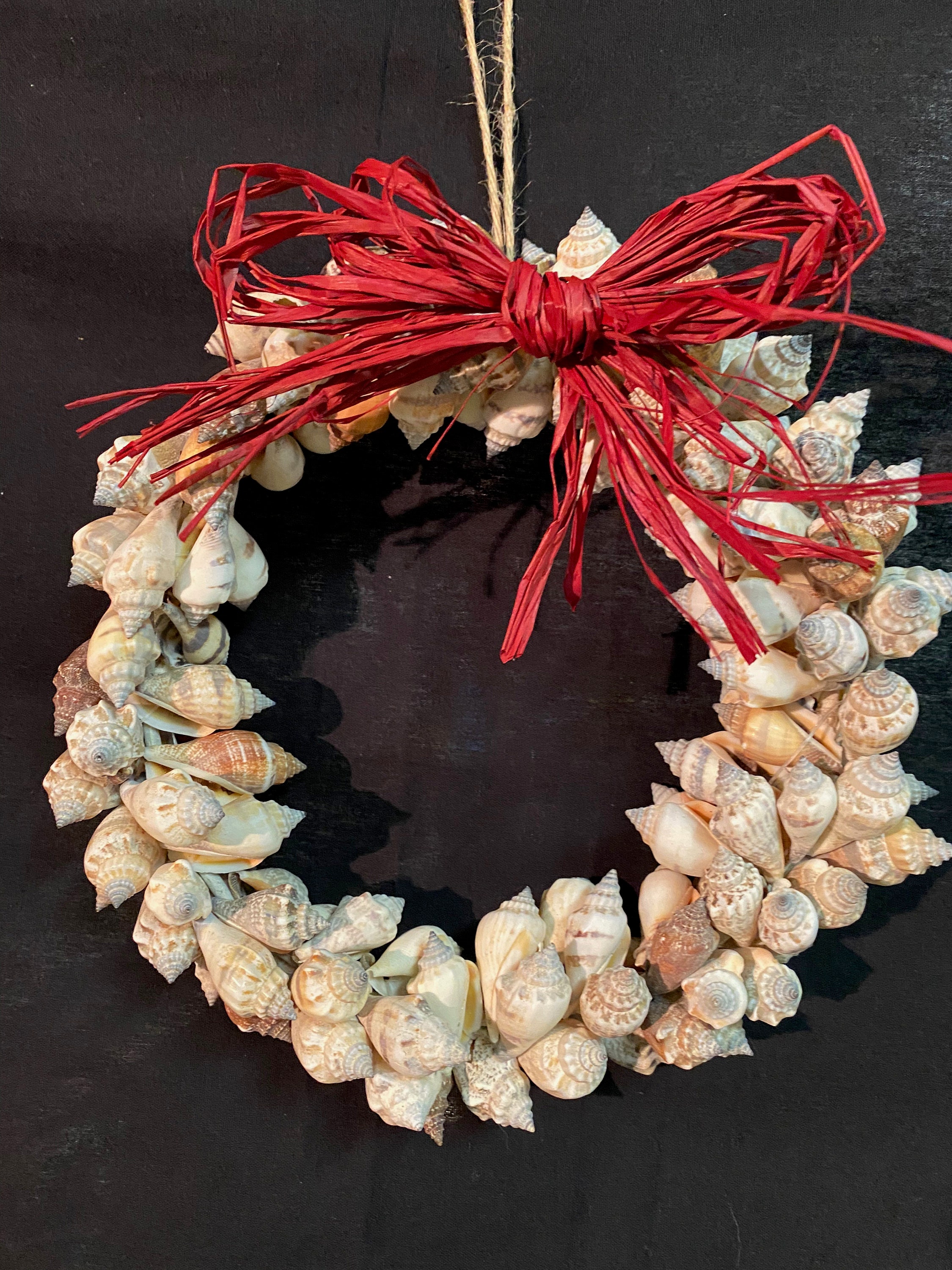 Shell Wreath With Red Raffia Bow - Etsy