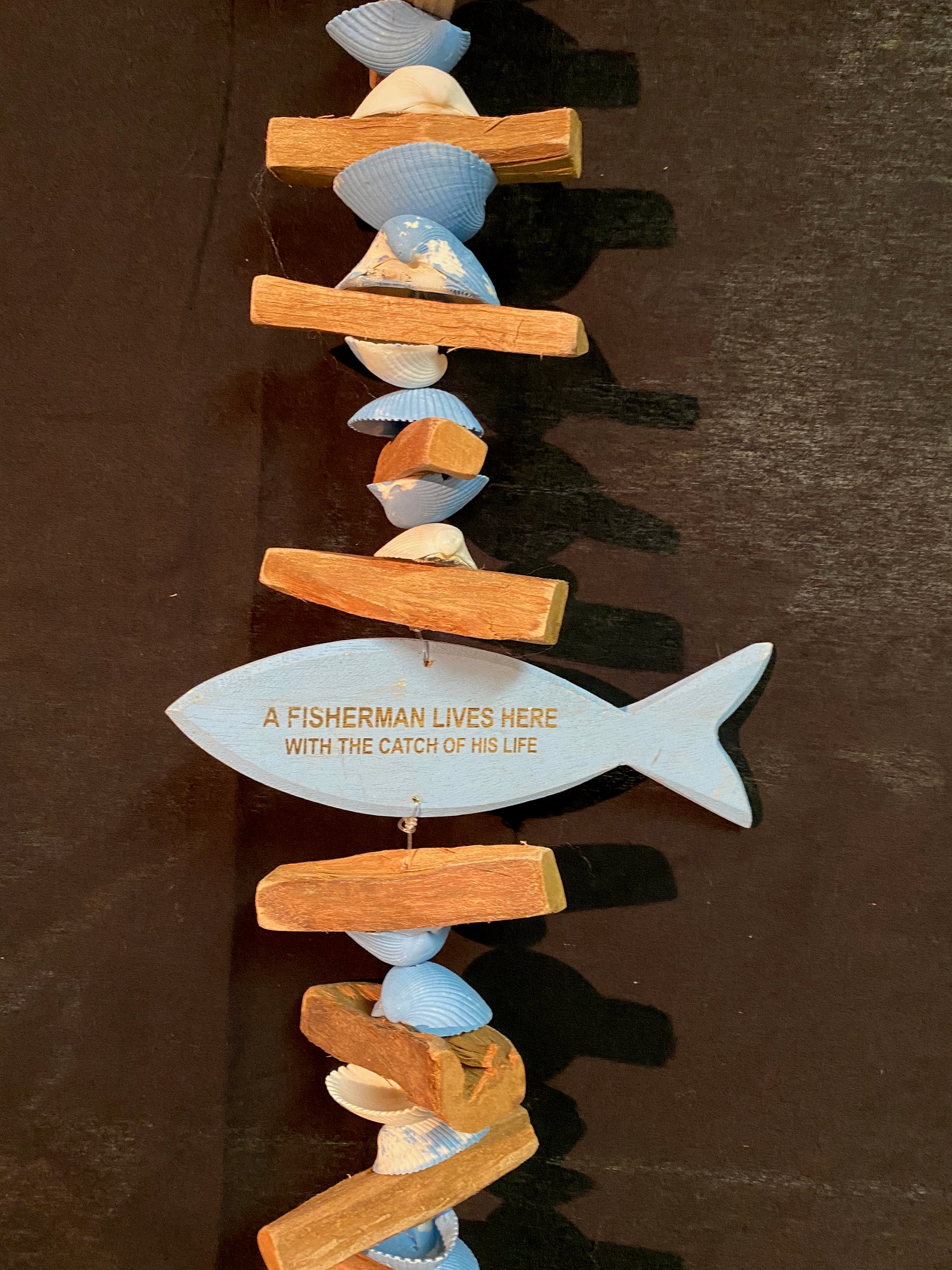 Wooden Engraved Fish and Shell With Driftwood Coastal Wind Catcher - Etsy