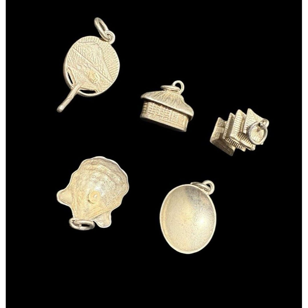 Vintage Sterling Silver Japanese 5 Charms Mount Fuji, Temple, House ...