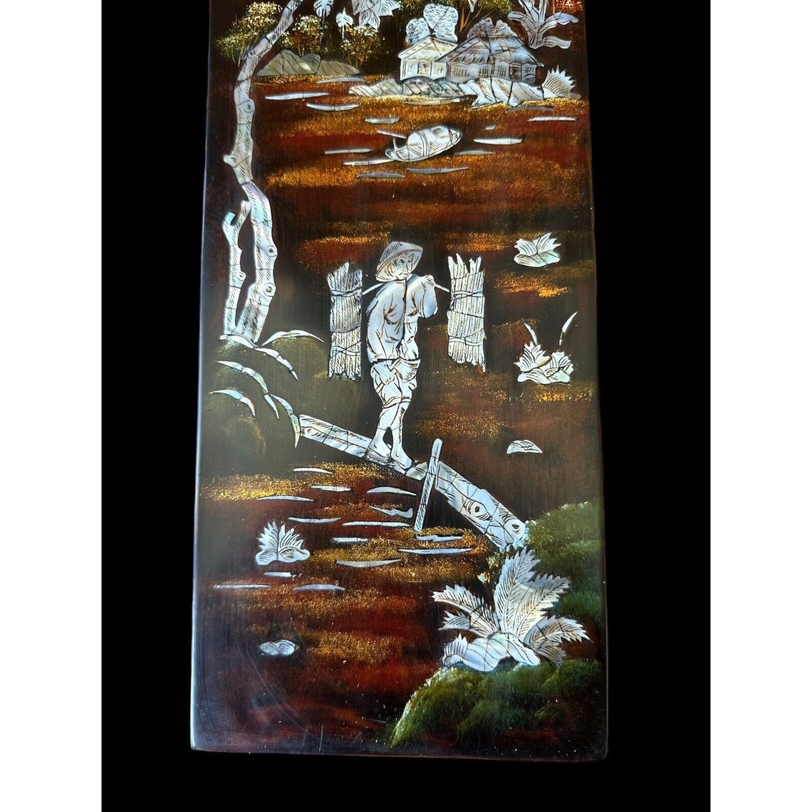 Vintage Asian Wall Panels Plaques Mother of Pearl Black - Etsy