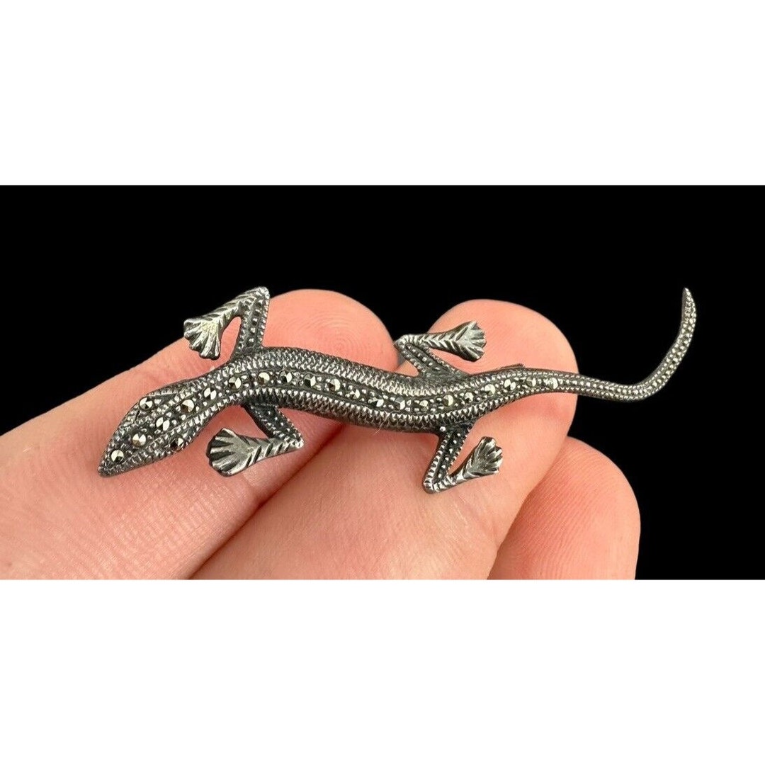 Art Deco Sterling Silver Marcasite Lizard Gecko Brooch Pin Vintage - Etsy