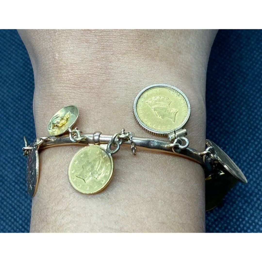 Victorian Coin Bracelet 14 Charms 14k-24k Gold Coins 14 Charms Total 31 ...