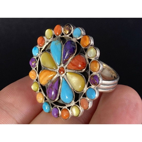 925 Turquoise MOP Coral Cluster Ring Size 12 Gemstone… - Gem